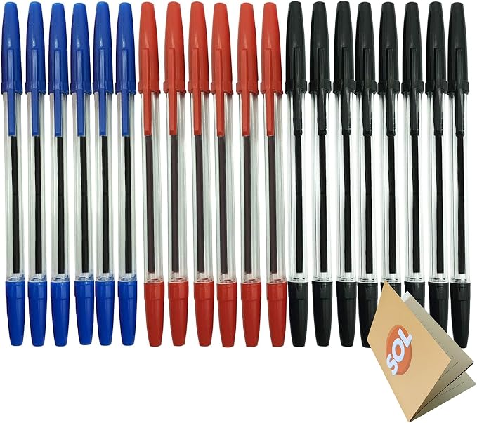 20pk SOL Coloured Ballpoint Pen Set | Each Pack Includes Three (3) Red ...