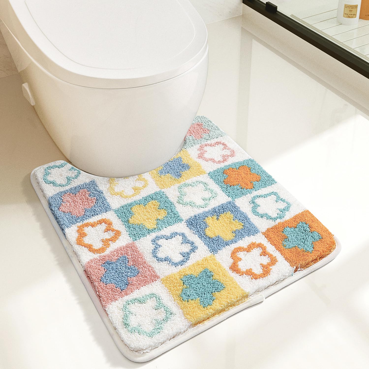 Amazon.com: Tyrafry Flower Toilet Rug U Shaped, Soft Bathroom Toilet ...