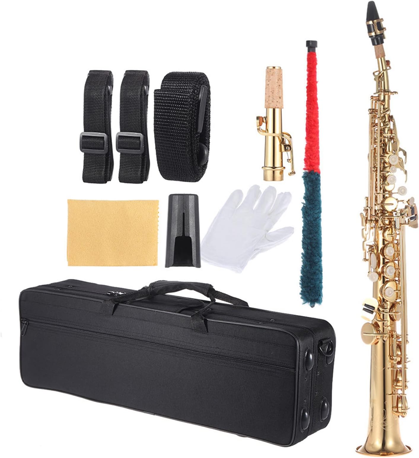 QIONGHA Brass Straight Soprano Sax Saxophone Bb B Flat Woodwind ...