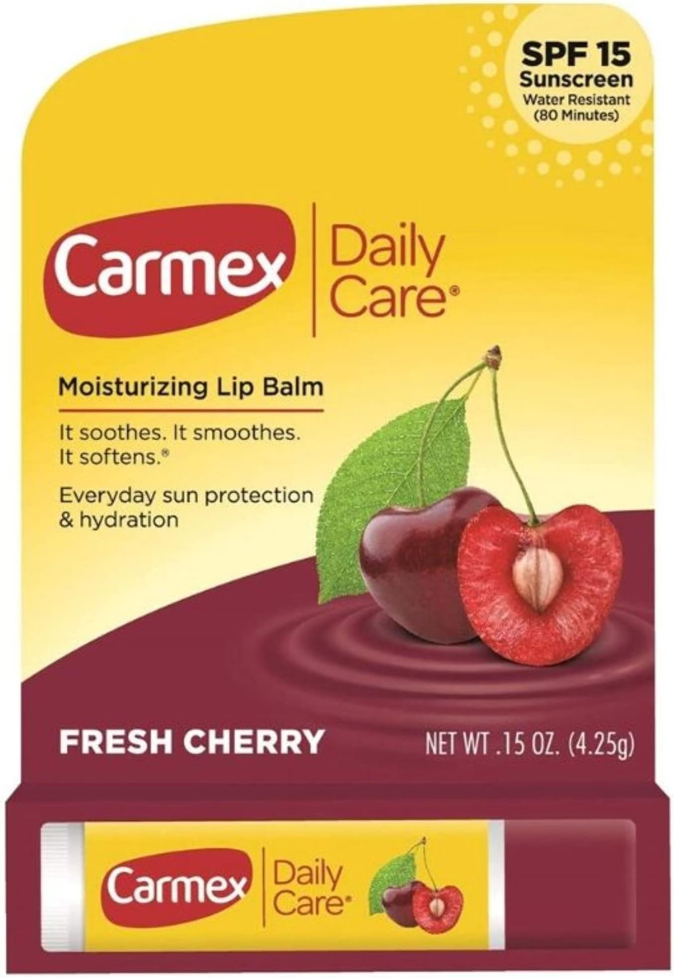 Amazon.com : Carmex Cherry Flavored Lip Balm SPF 15 Tube .35 Ounces 12 ...
