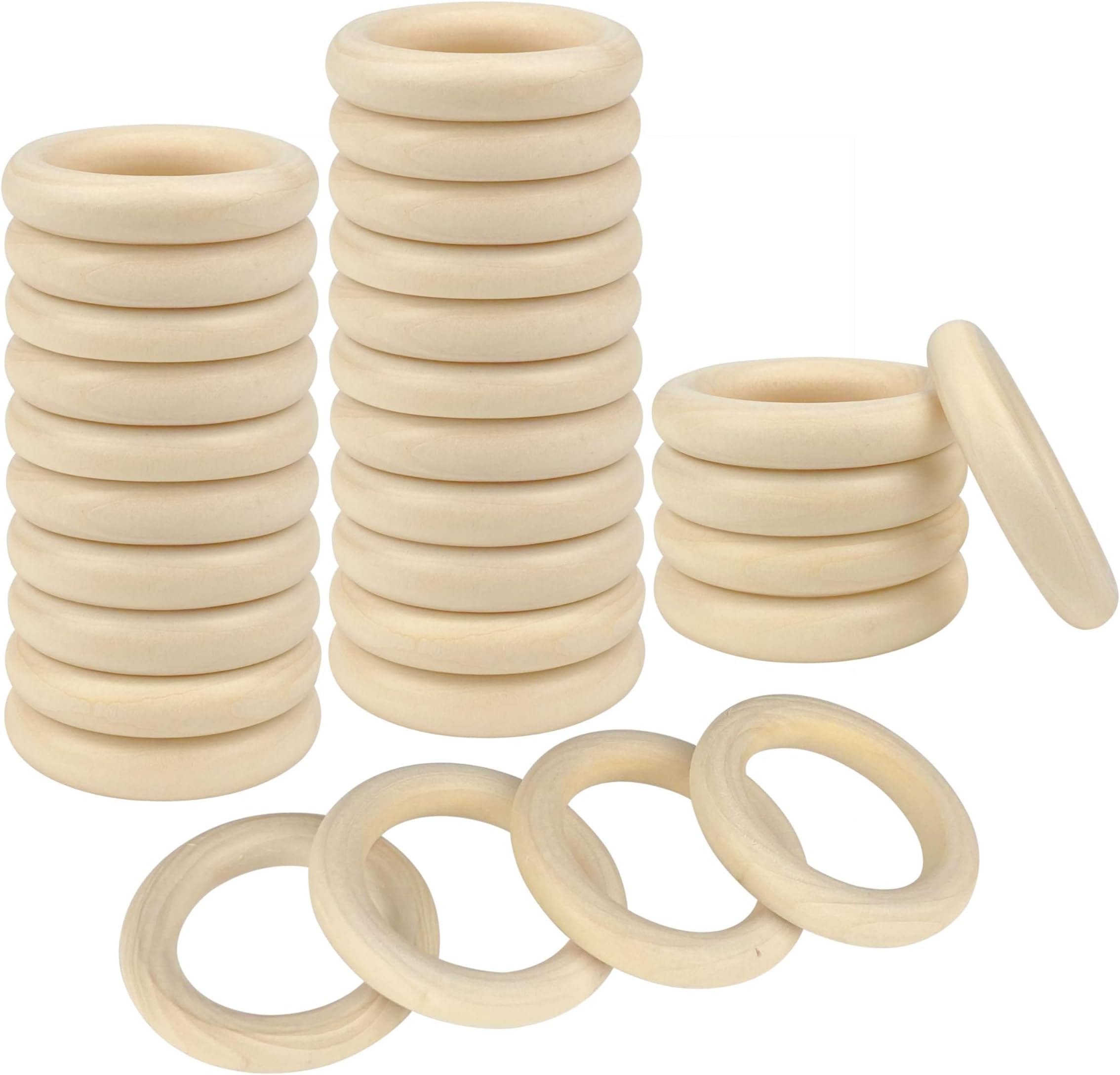 Amazon.com: 30 Pcs Unfinished Wooden Rings, Natural Wood Rings for ...