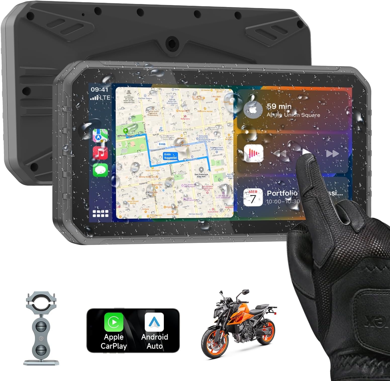 Carpuride W702 Motorrad GPS Carplay Bildschirm, Kabelloses CarPlay und ...