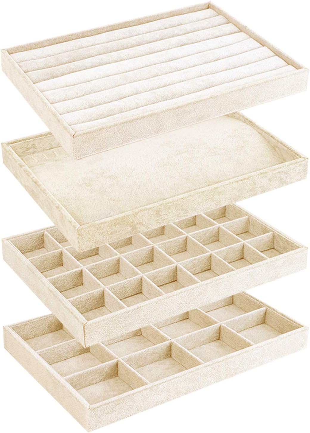 Amazon.com: Velvet Jewelry Trays Organizer for Drawers,4 Pack Stackable ...