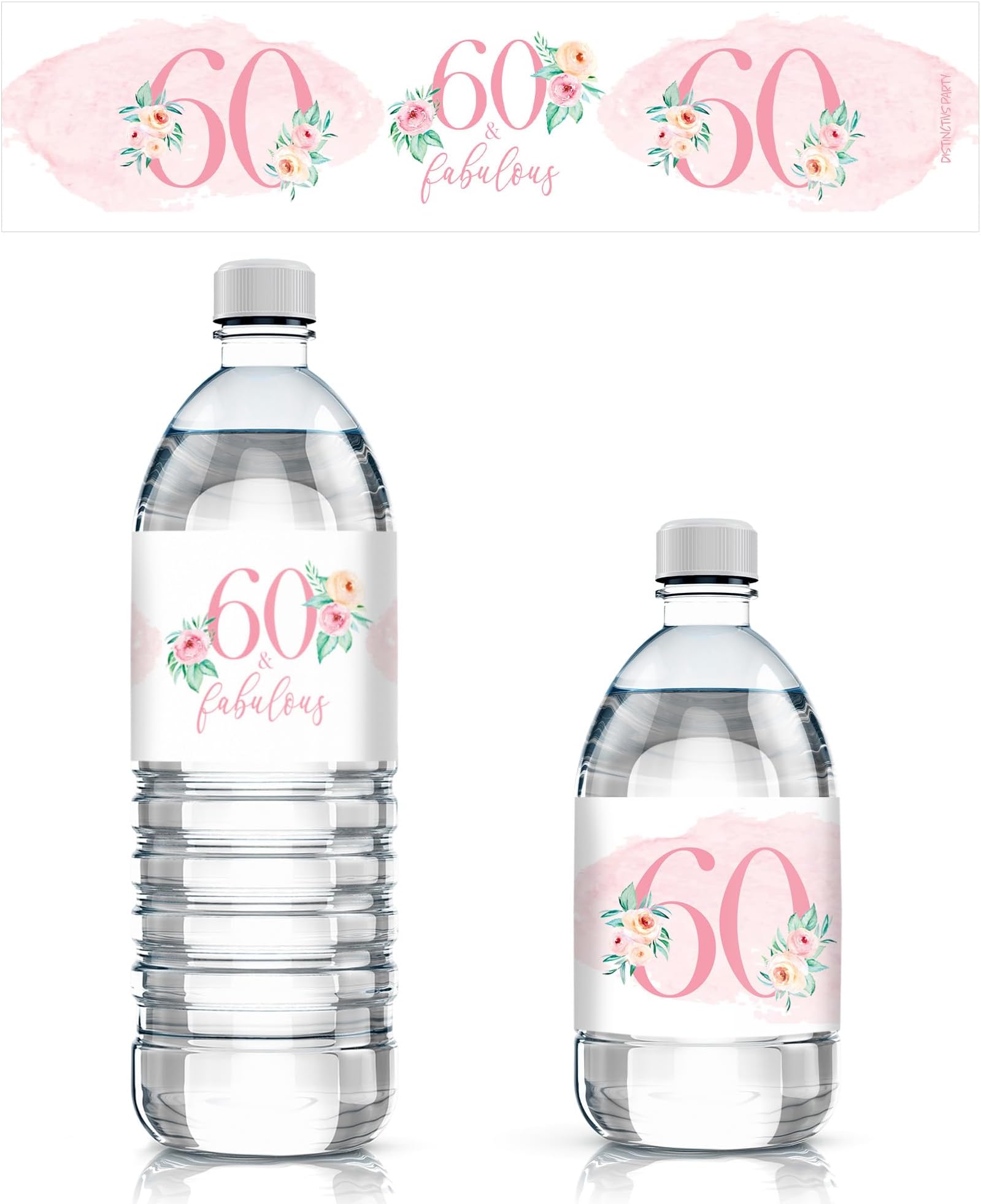 Amazon.com : Pink Floral 60th Birthday Party Water Bottle Labels, Pink ...