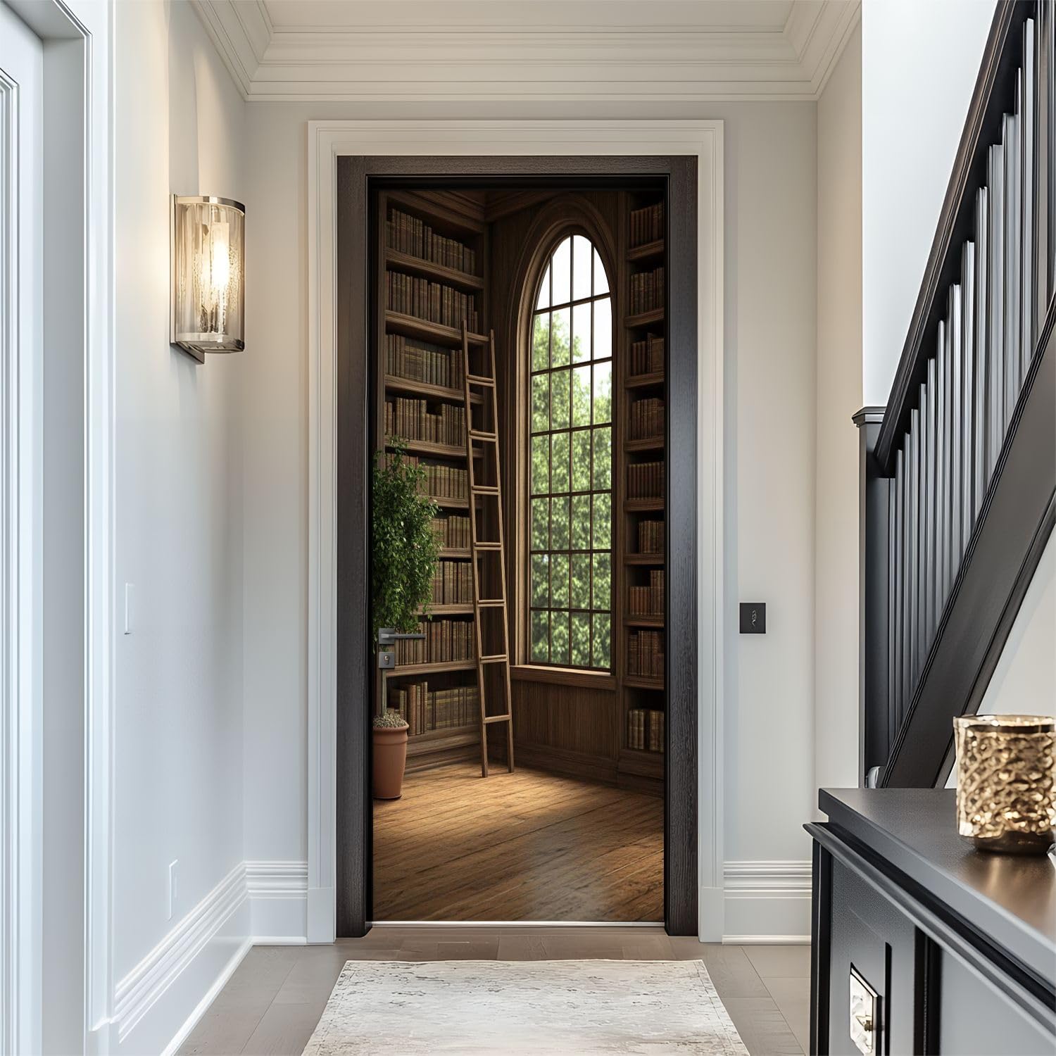 Amazon.com: Door Sticker Decals 3D Bookstore Wooden Bookshelves Library ...