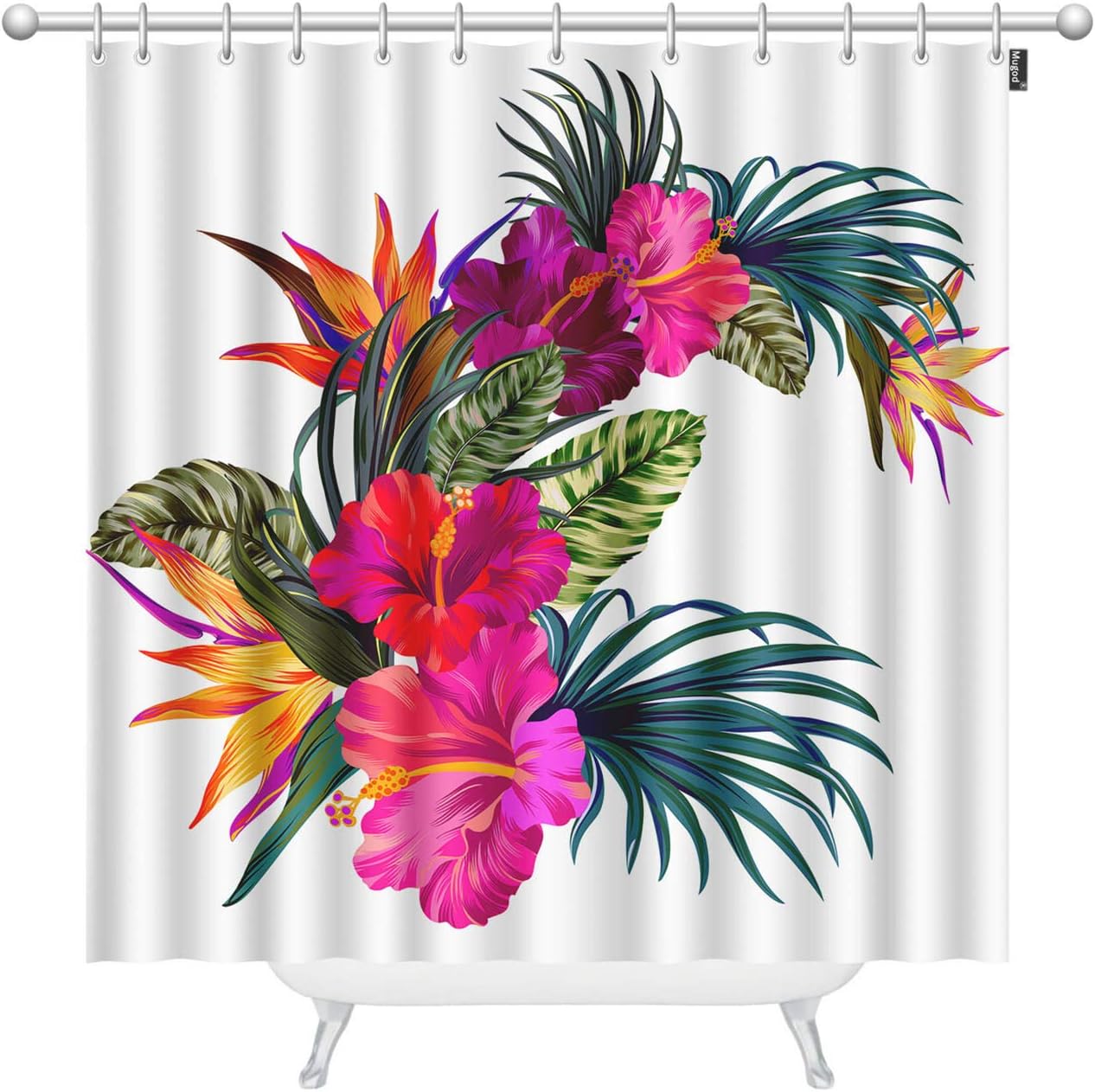 Amazon.com: Mugod Tropical Flowers Shower Curtains Beautiful Hibiscus ...