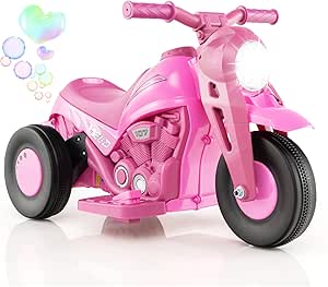 HONEY JOY Kids Motorcycle, 6V Battery Powered Ride on Motorcycle with Bubble Maker, Music, LED ...