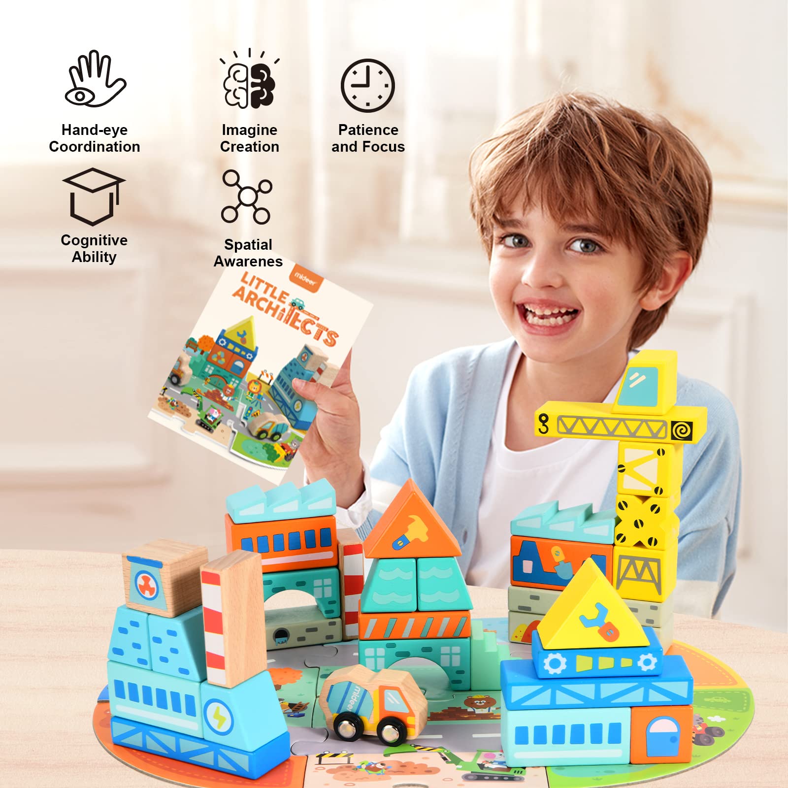Mideer Wooden Building Blocks 50piece Wooden Blocks Set Endless