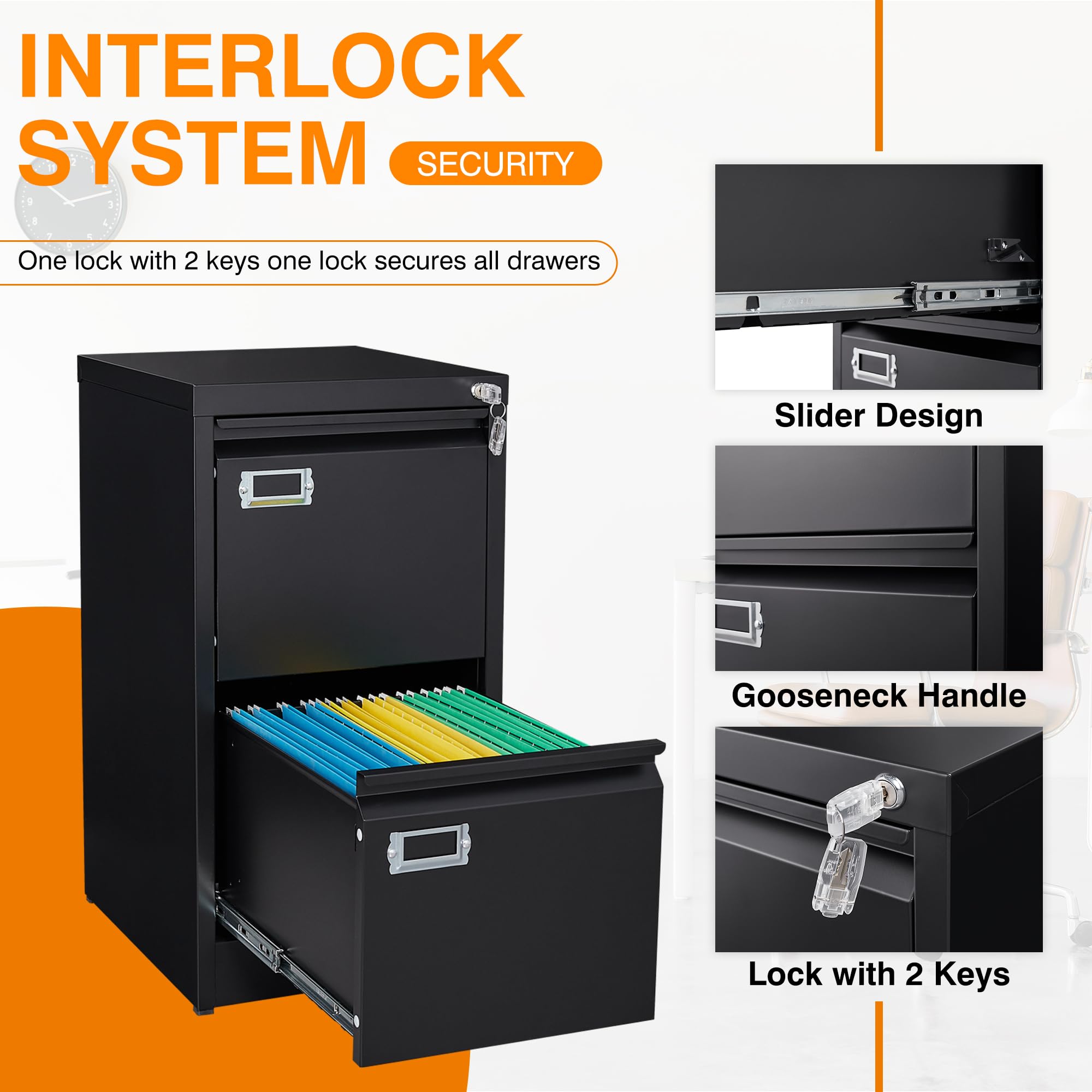 Small File Cabinet 2 Drawer File Cabinet With Lock,Rolling Vertical ...