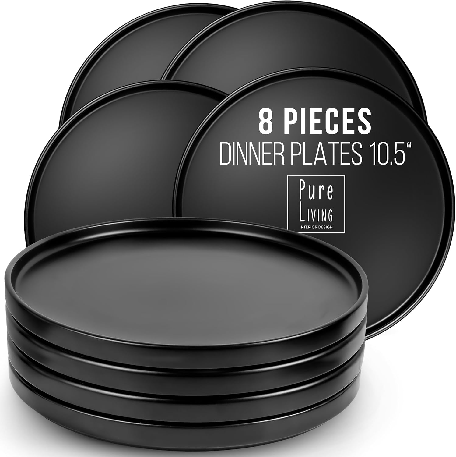 Amazon.com | PURE LIVING INTERIOR DESIGN Dinner Plates Set of 8, 10.5 ...