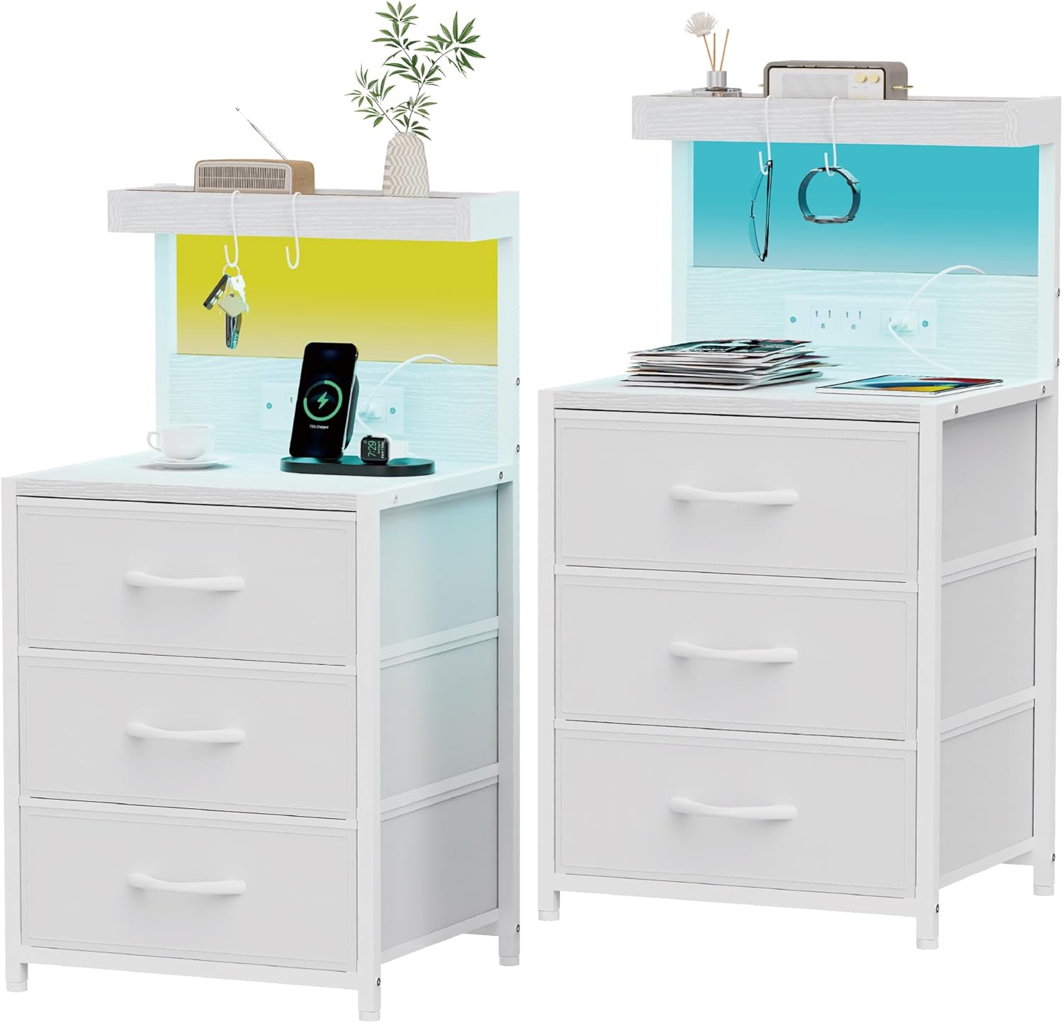 Amazon.com: SZLHANJZ Nightstands Set of 2, LED End Table with 3 Drawers ...