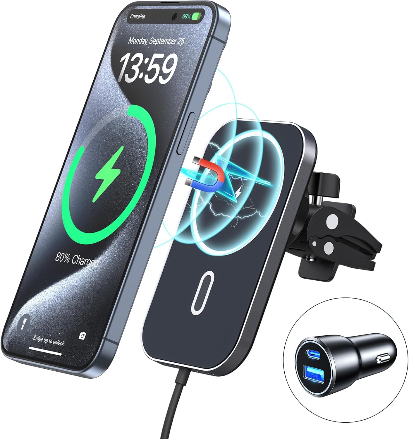 Amazon.com: Mukiya for MagSafe Car Mount Charger with Adapter, Magnetic ...
