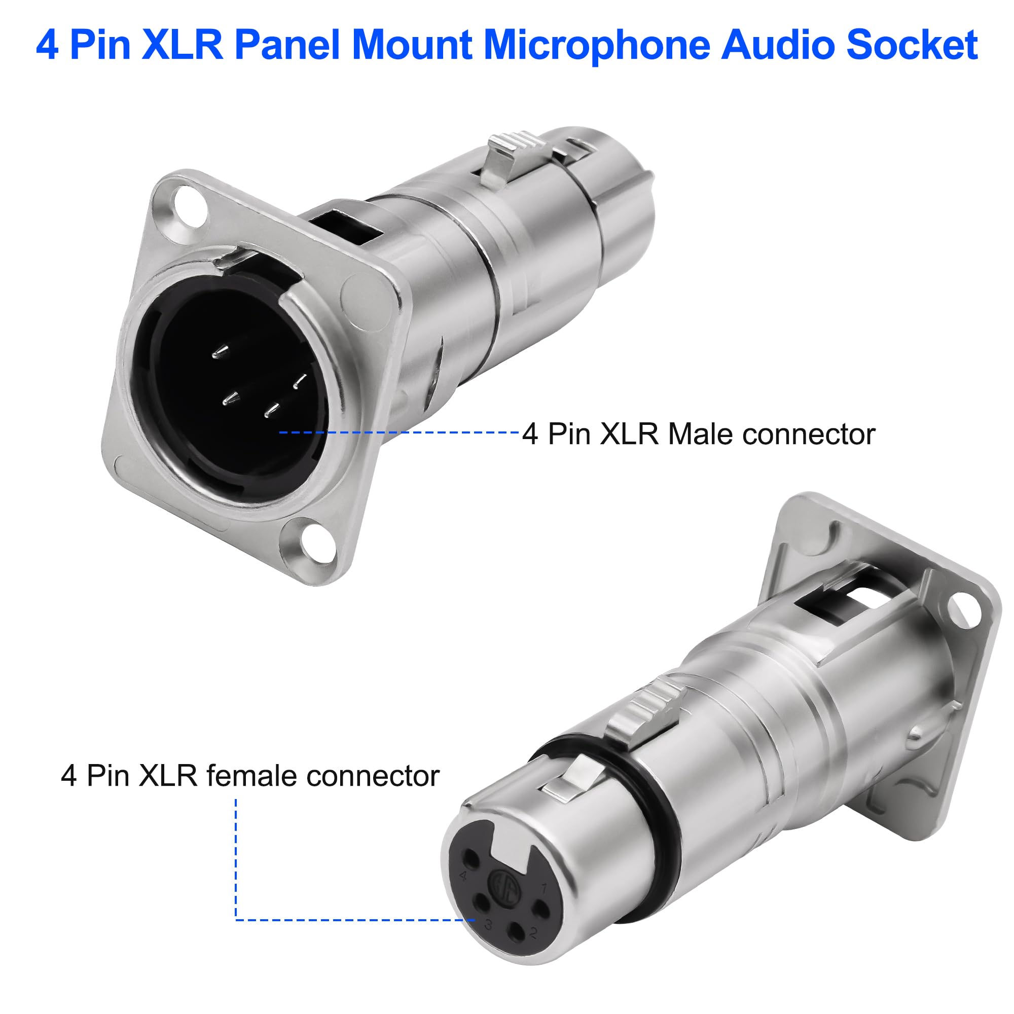 XMSJSIY Panel Mount XLR Connector 4 Pin D-type XLR Male to 4 Pin Female ...
