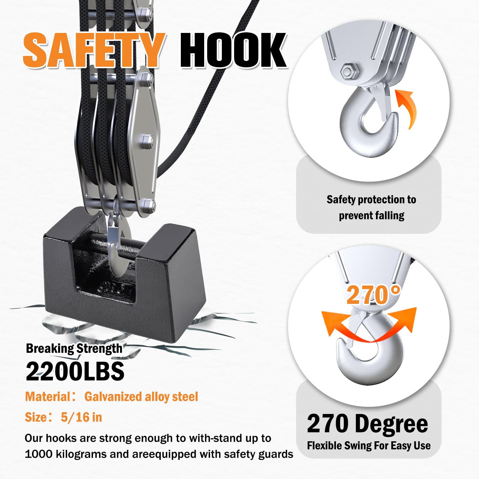 Snapklik.com : Block And Tackle Pulley System, 1100 LBS Work Load ...