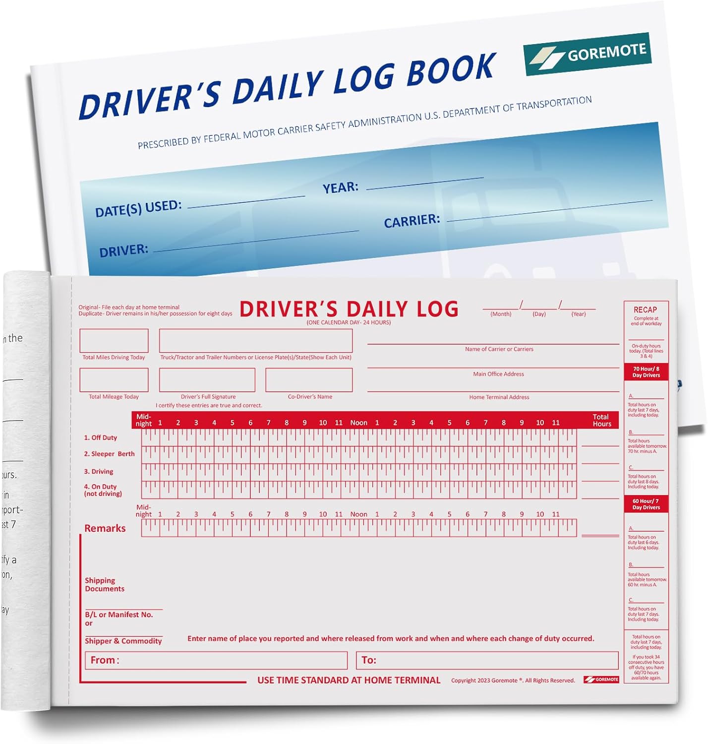 Amazon.com : Daily Log Books for Truck Drivers with 7 & 8 Day Recap, 1 ...