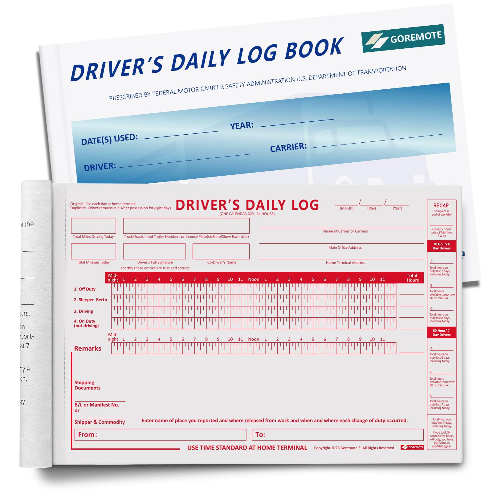 Amazon.com : Daily Log Books for Truck Drivers with 7 & 8 Day Recap, 1 ...