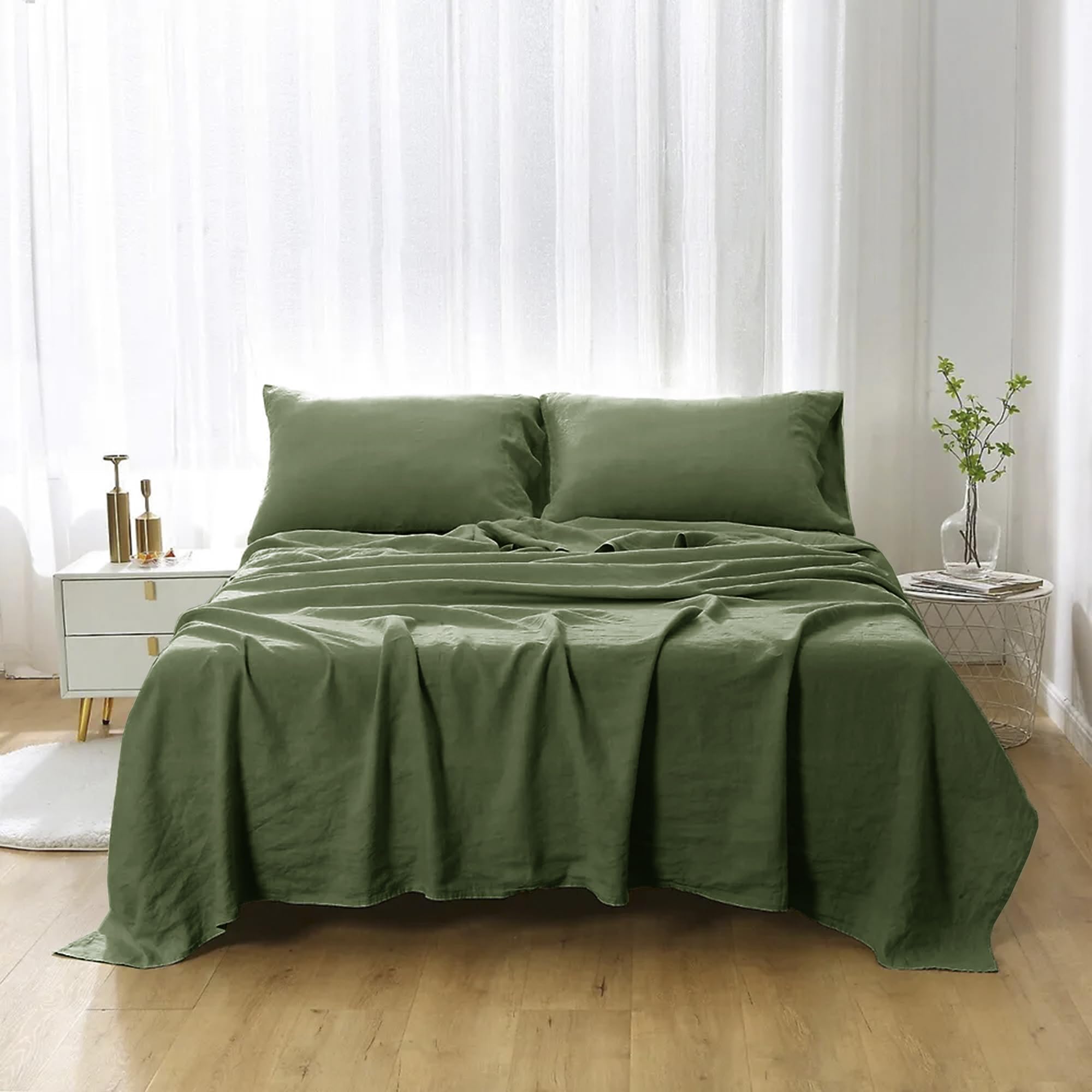 Amazon.com: Talasily Linen Sheets Queen Linen Bed Sheet 4 Piece ...