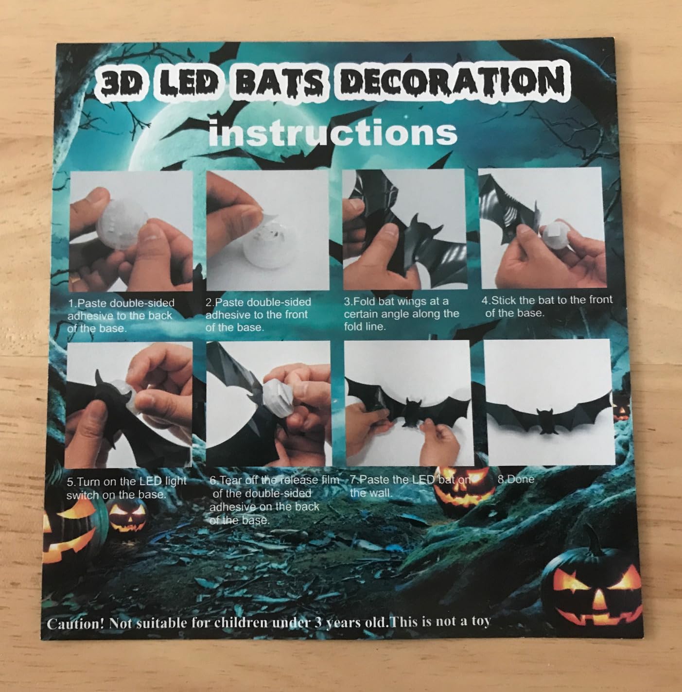 Halloween Bats Decorations with LED Lights 48PCS 3D 10*size Horrible ...