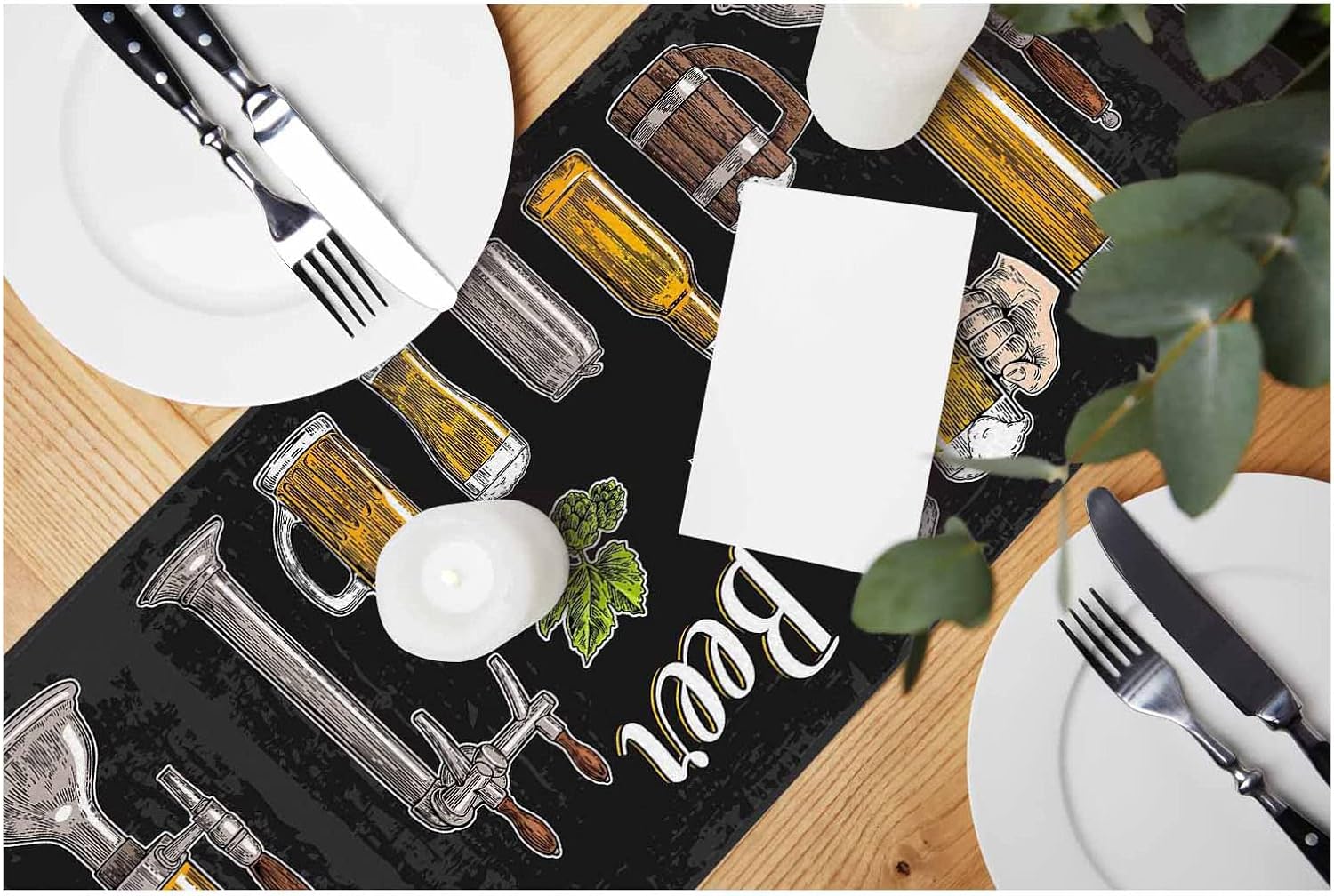 Amazon.com: HOSNYE Table Runner Vintage Beer Glasses and Tap Party ...