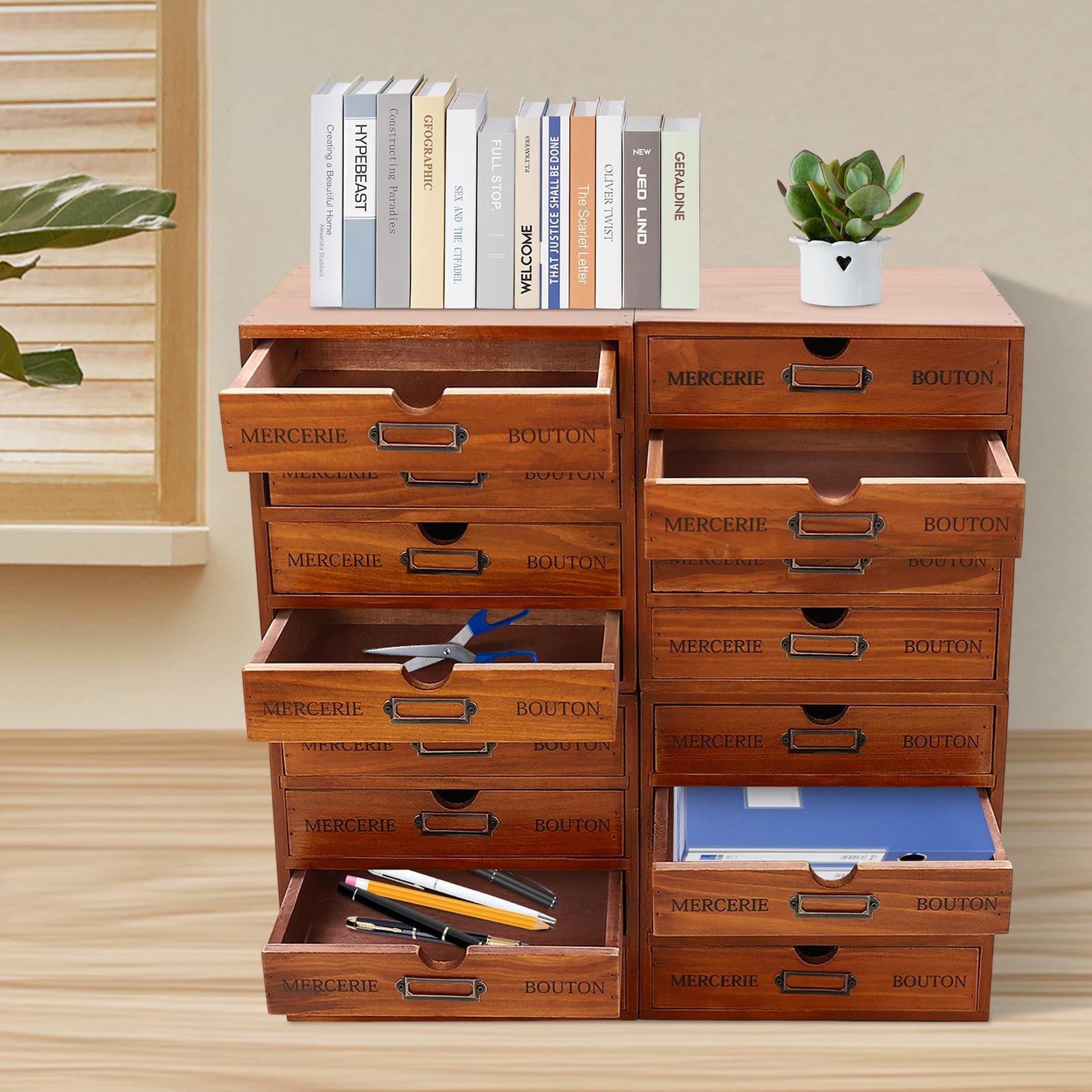 Amazon.com: 16-Drawer Wooden Storage Box (19.6”x6.89”x19.6”) VIntage ...