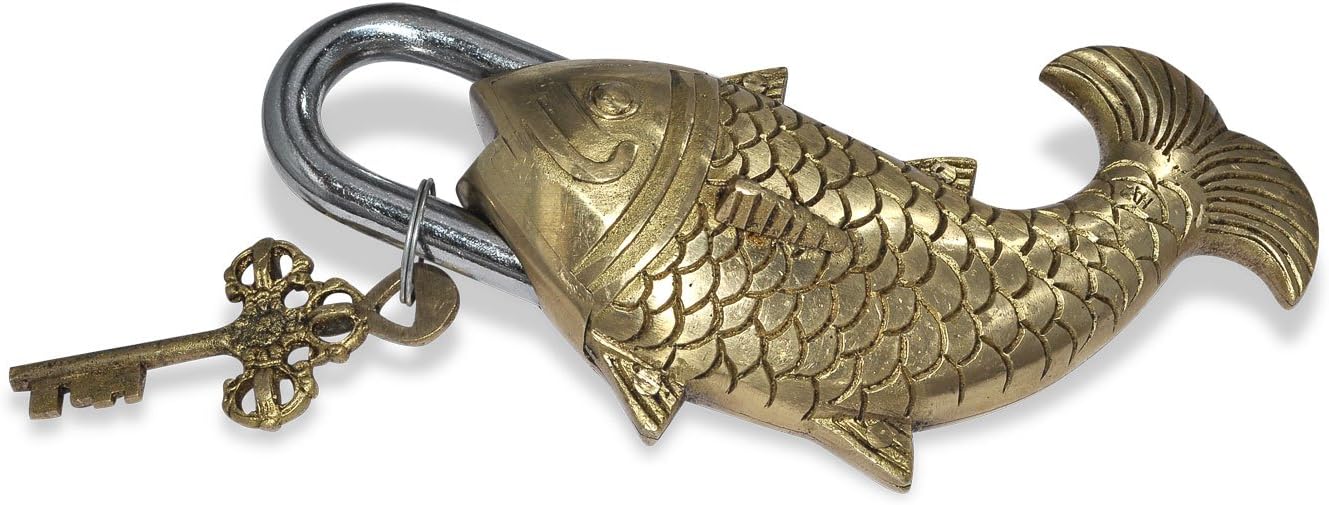 DakshCraft Fish Shape Lock & Key in Brass : Amazon.co.uk: Home & Kitchen