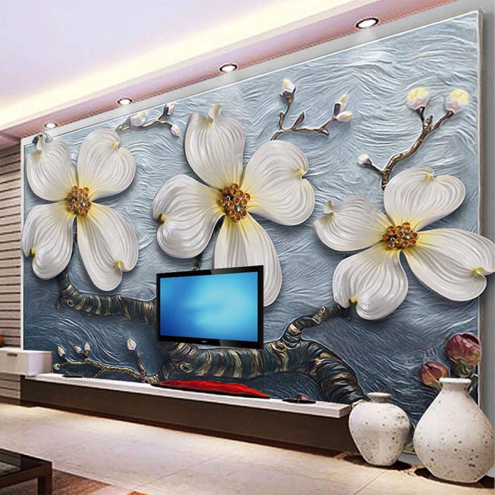 Tv Backdrop Flower Mural Custom Embossed Flowers Photo Wallpaper For