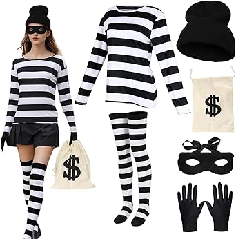 Amazon.com: Xinxiaomeng Robber Costume Women Adult Jail Prisoner ...