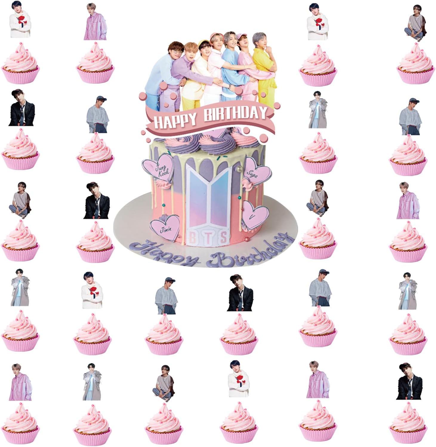 Amazon.com: BTS Cake Toppers Cupcake Toppers 25PCS Korean Singer Group ...