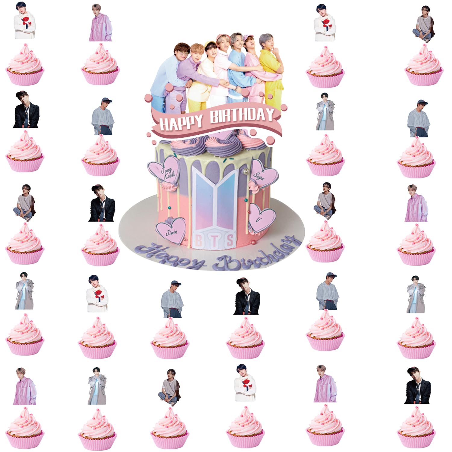 BTS Cake Toppers Cupcake Toppers 25PCS Korean Singer Group Themed ...