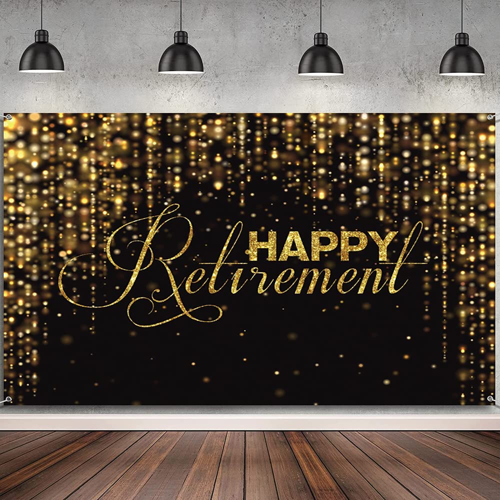 Amazon.com : DORCEV Happy Retirement Banner Backdrop Luxury Black and ...