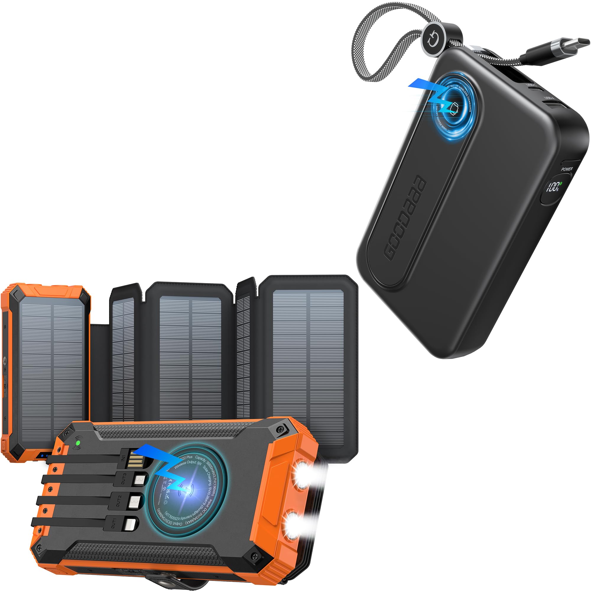 Amazon.com: GOODaaa 10000mAh Power Bank Plus Five Solar Panels 36800mAh ...