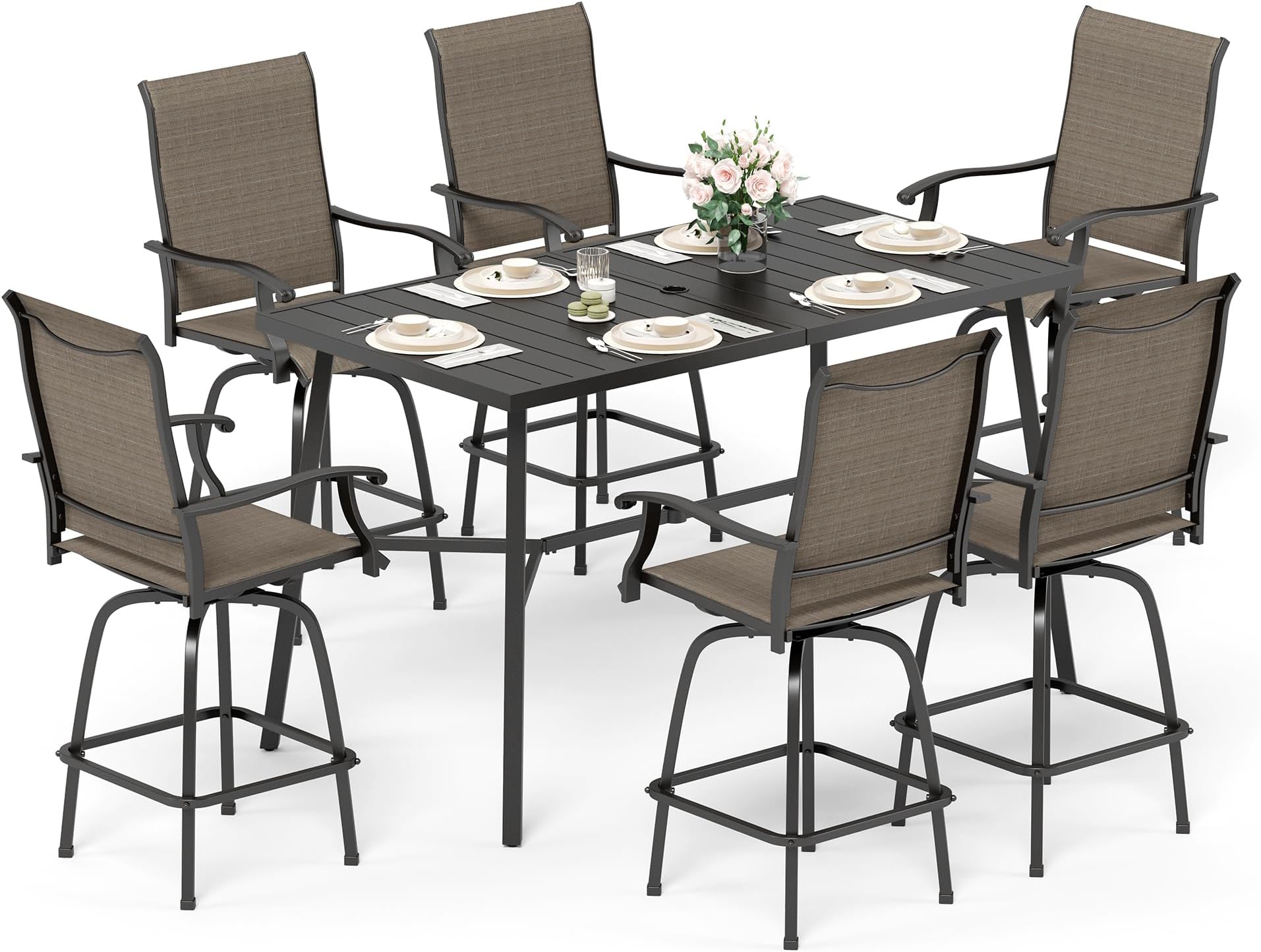 Amazon.com: BULEXYARD 7 Piece High Top Outdoor Bar Table and Chairs Set ...
