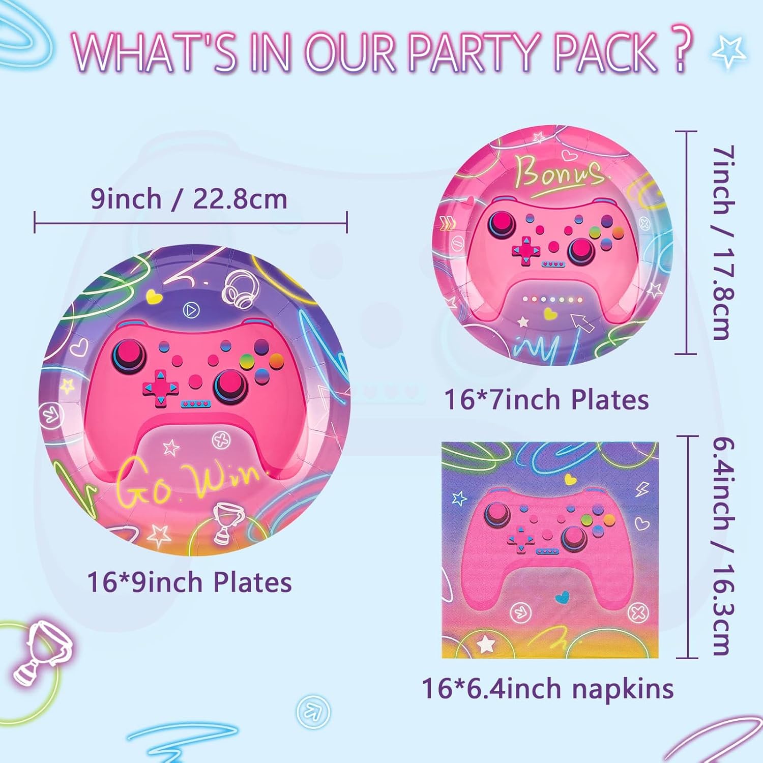 Pink Video Game Party Plates and Napkins – 48 PCS Gamer Theme Party ...