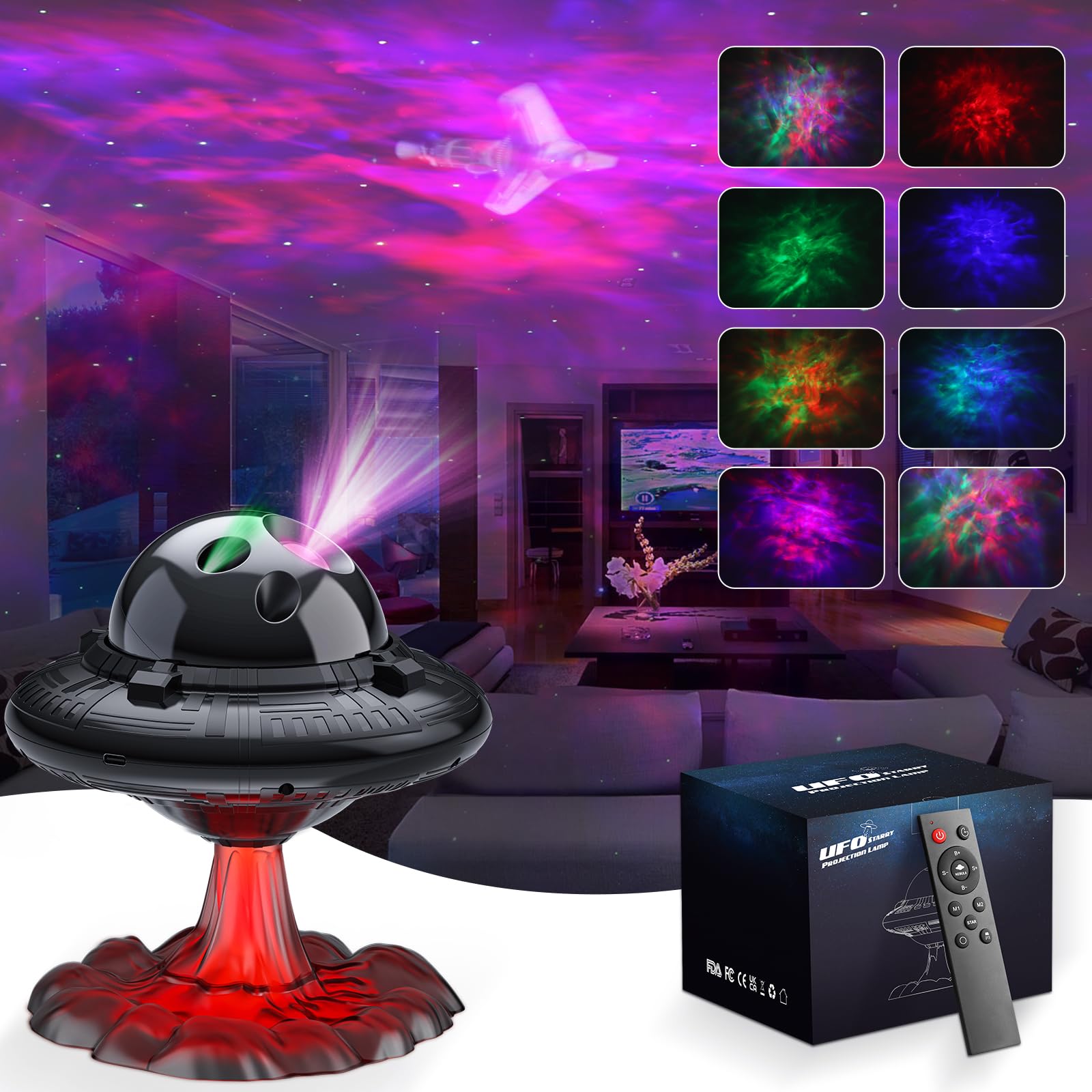 HOMGEN Galaxy Projector, UFO Galaxy Light Projector with 8 Cloud 3 Star ...