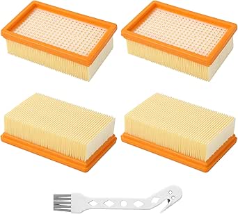Pack of 4 Flat Pleated Filters for Kärcher WD4, for Karcher WD5, for ...