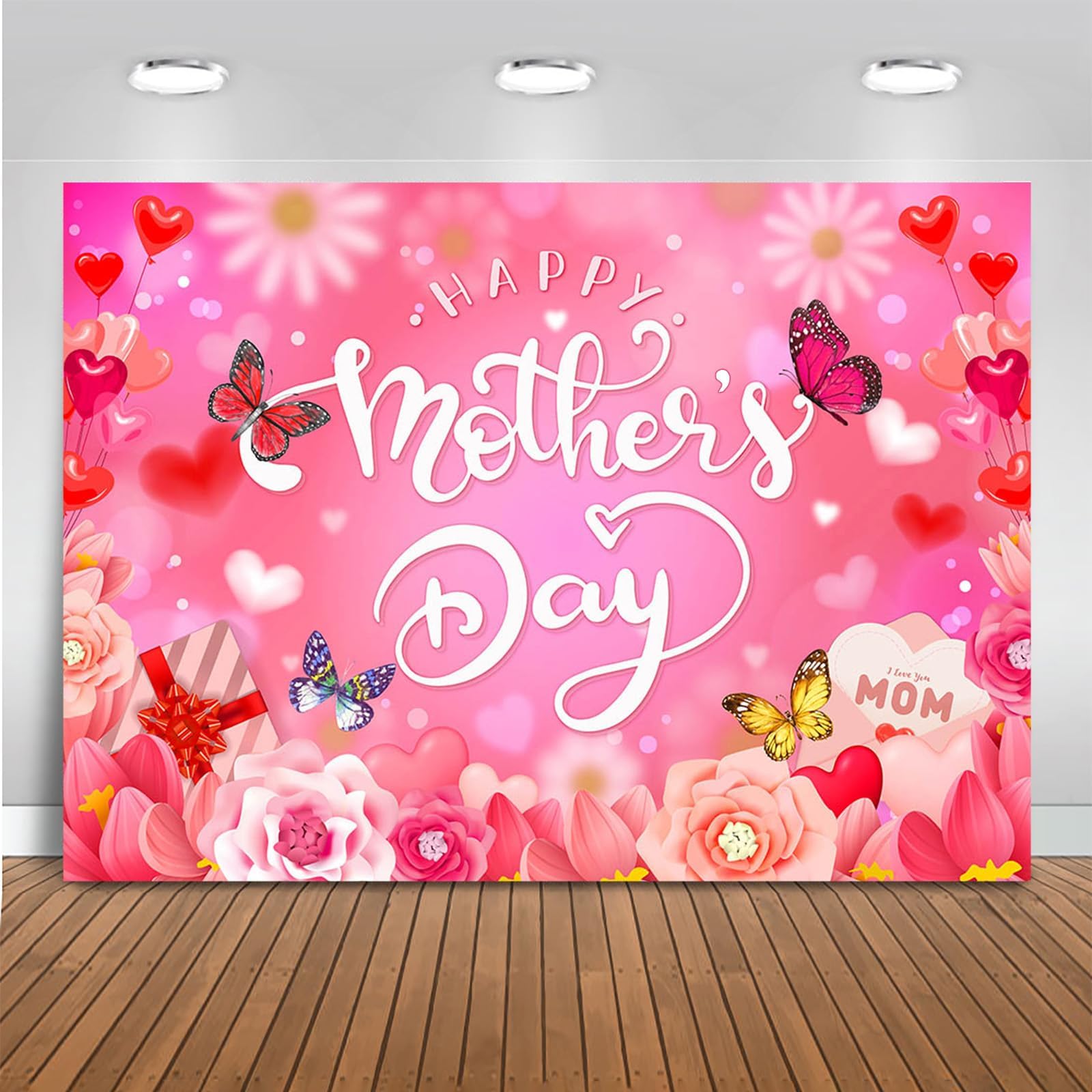 Amazon.com : Mocsicka Happy Mother's Day Backdrop I Love You Mom Party ...