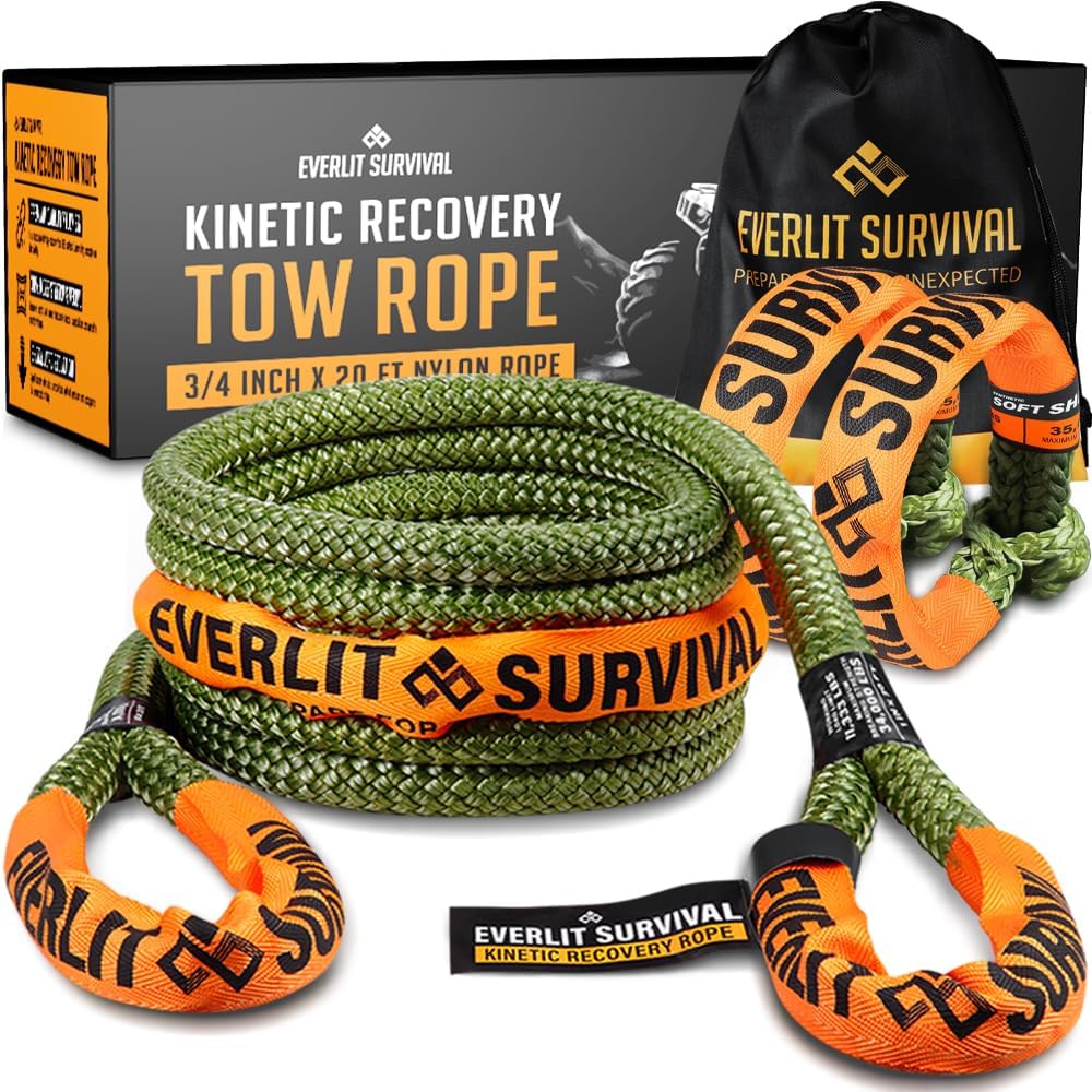 Amazon.com: Everlit Survival Kinetic Recovery Rope 3/4" X 20 Ft with 2 ...