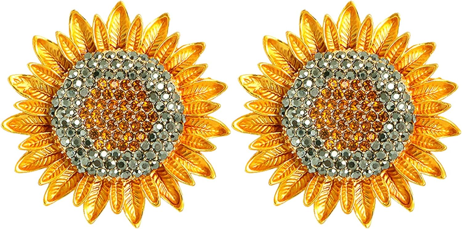 Amazon.com: Finduat 2 Pcs Sunflower Brooch pins for Women Color Crystal ...