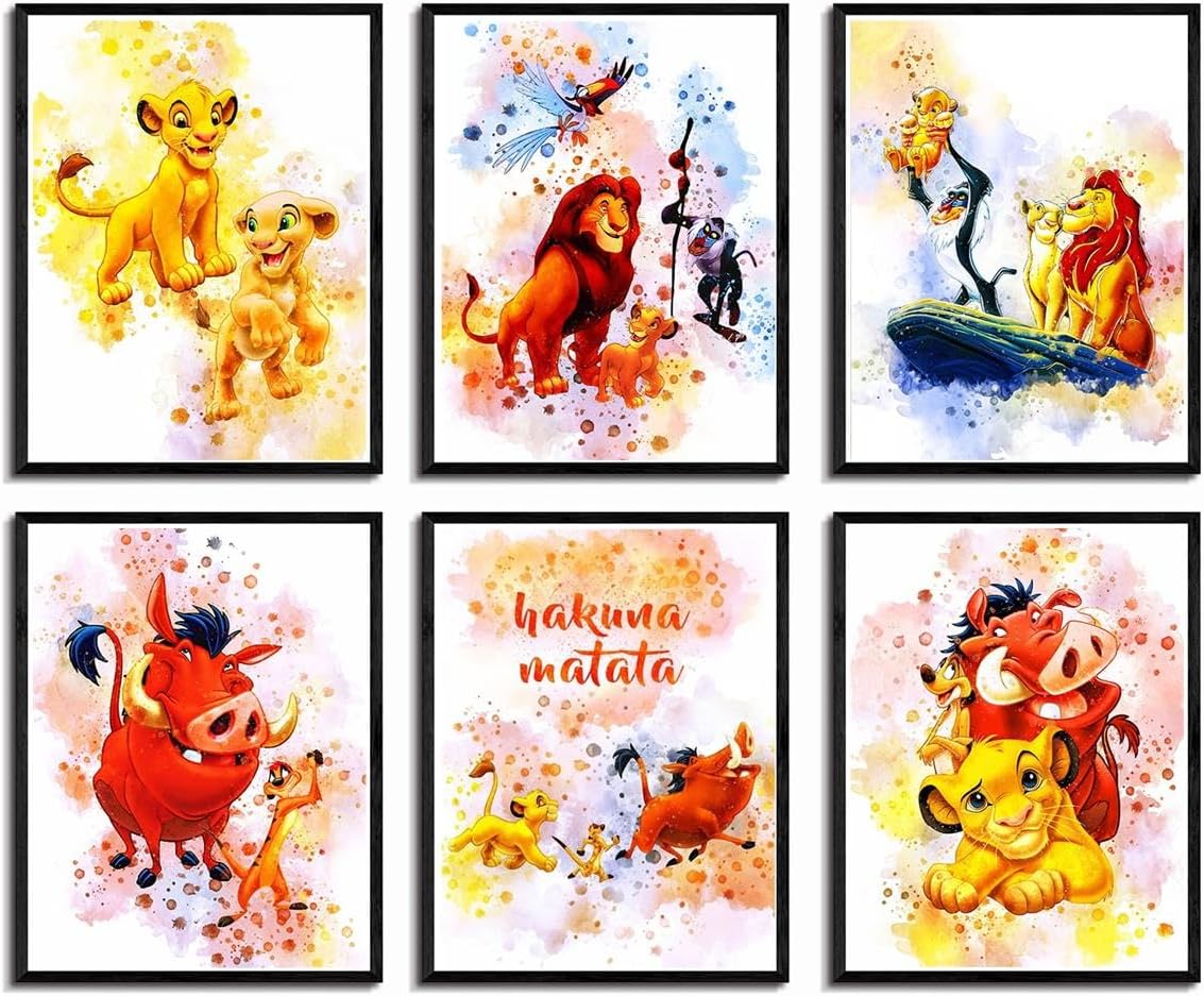 Amazon.com: IVYILA Lion King Poster Simba Watercolor Prints Wall Art ...