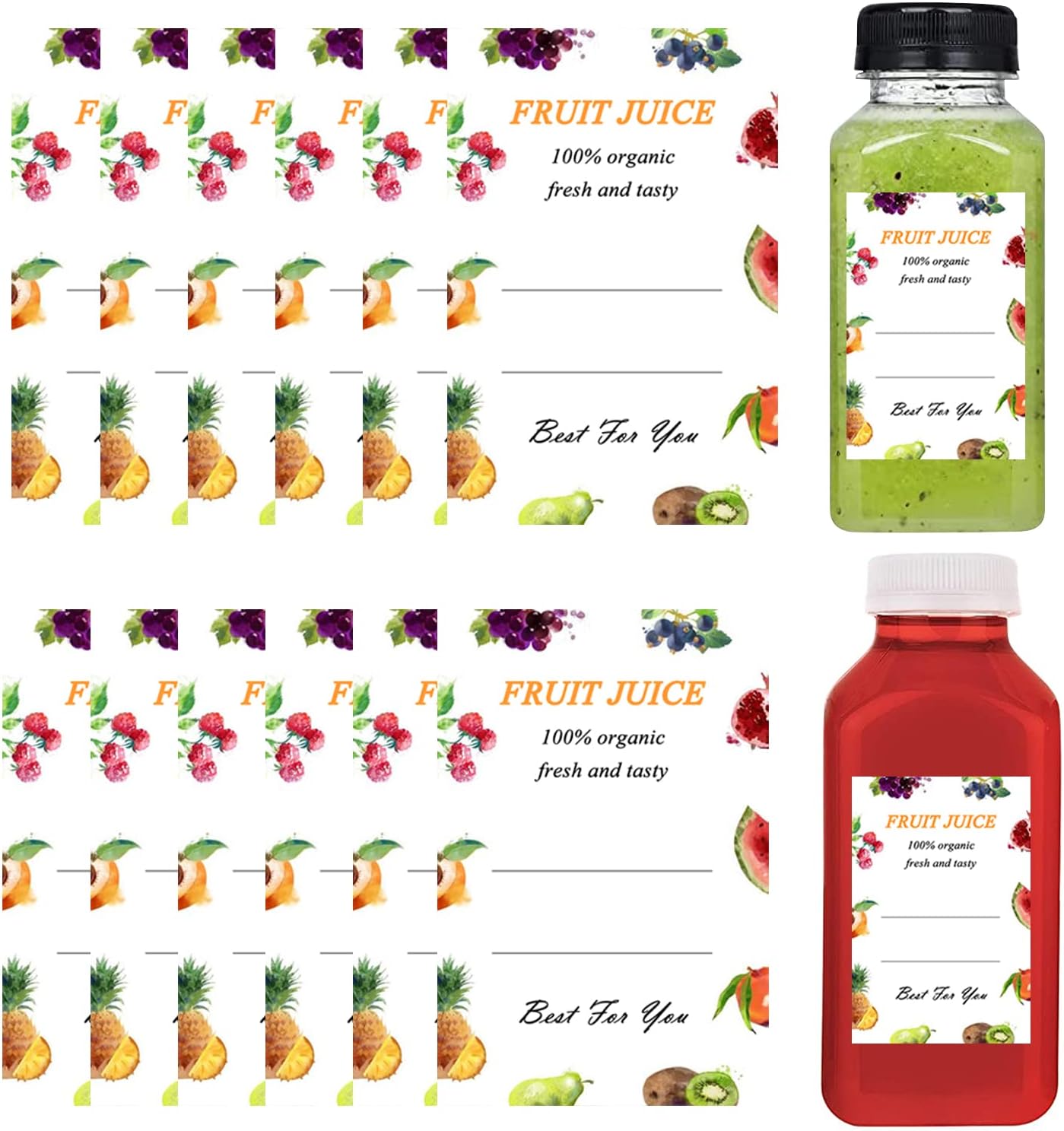Amazon.com : 100pcs Plastic Juice Bottle Labels Stickers Fruit Juice ...
