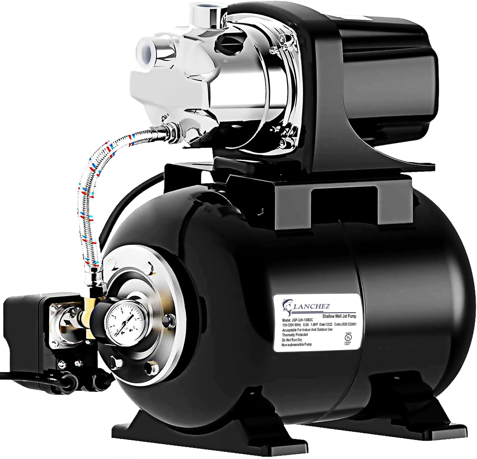 1 HP Stainless Steel Shallow Well Pump and Tank with Pressure Control ...