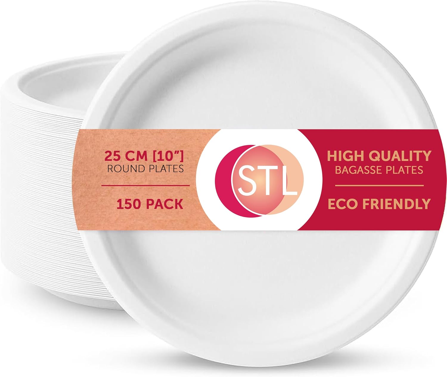 STL Strong Paper Plates (10 Inch / 150-Pack) 100% Compostable Heavy ...