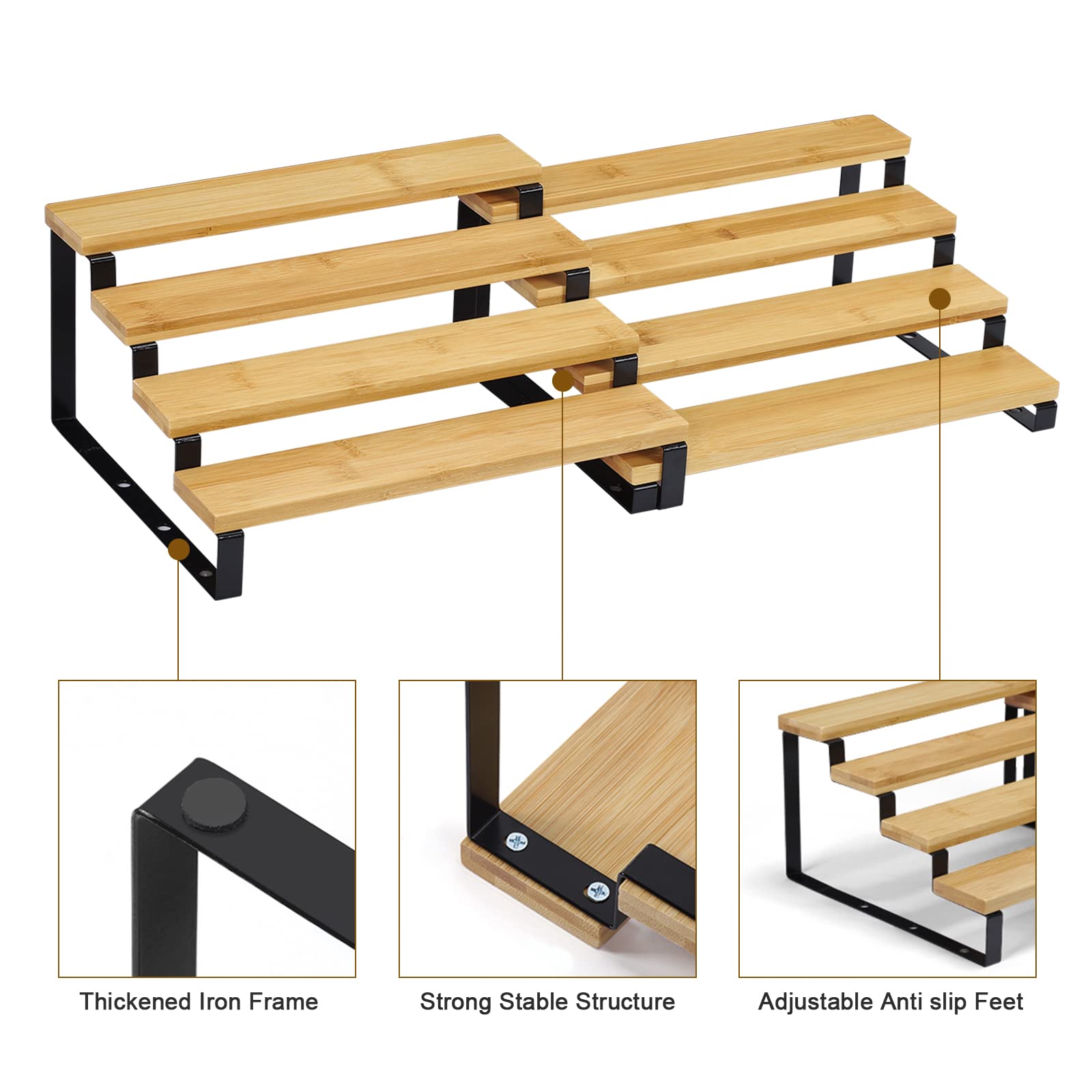 MOOACE 4-Tier Bamboo Spice Rack Organizer for Cabinet, Expandable Spice ...