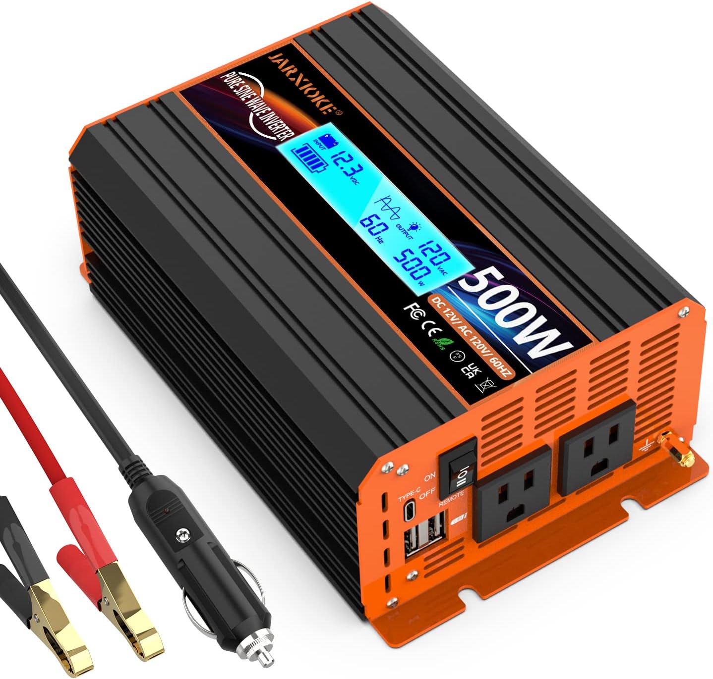 500W Pure Sine Wave Power Inverter, 12V DC to 110V 120V Converter for ...