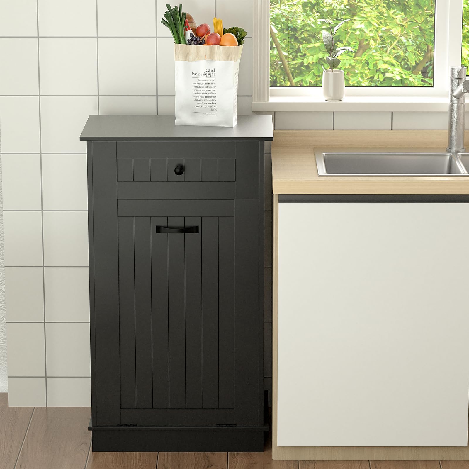 Amazon.com: VECELO Tilt Out Kitchen Trash Bin Cabinet, Dog Proof ...