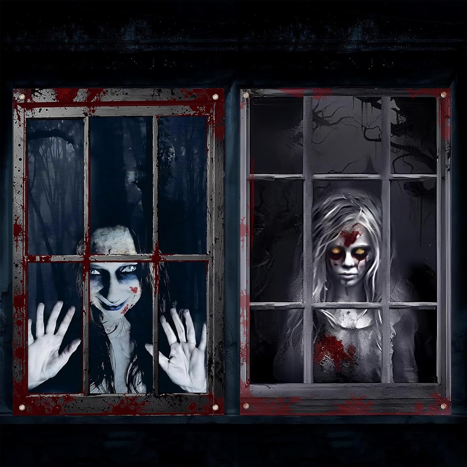 Pack of 2 Halloween Window Pictures, Scary Halloween Decoration Window ...