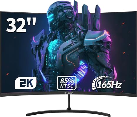 CRUA 32" Curved Gaming Monitor, QHD 1440P, 165Hz, 1ms GTG, 1500R, 99% ...