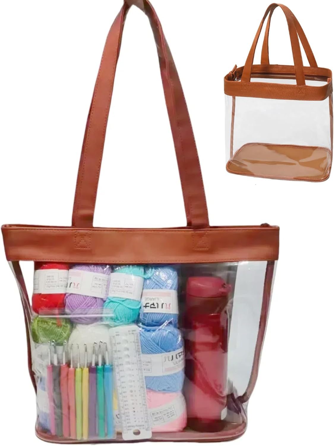 Amazon.com: Large Clear Tote Bag Stadium Approved Plastic Yarn Holder ...