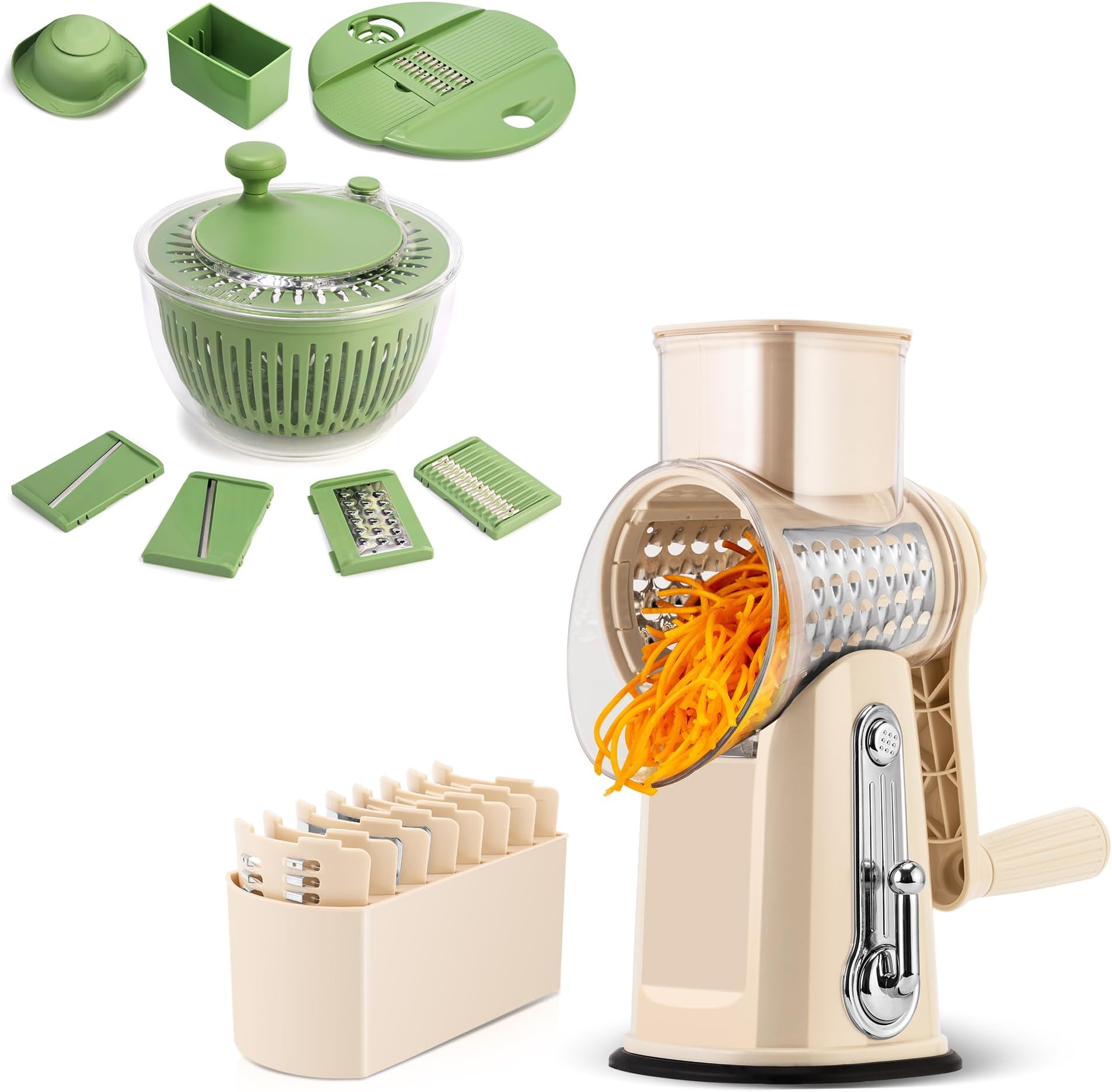 Amazon.com: SUSTEAS Rotary Cheese Grater with Handle (Beige) and ...