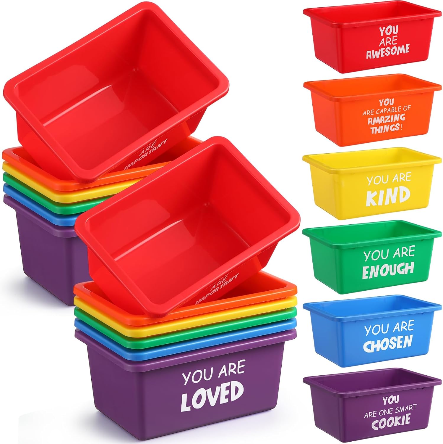 Amazon.com: Thyle Plastic Cubby Bins with Labels 11.6 x 7.7 Inch ...